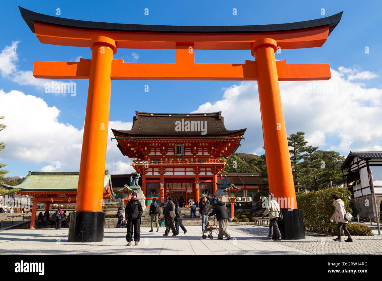 Kyoto, Japan, December 13, 2014: Big orange gate at the Fushimi Inari ...