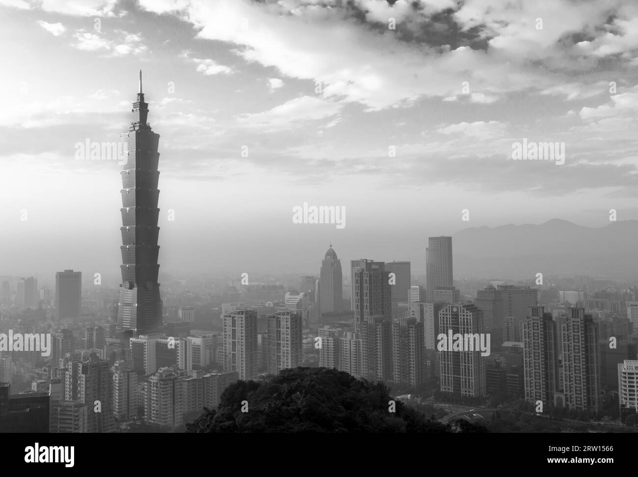 Taipei, Taiwan, January 5, 2015: Black and white view of Taipei city ...