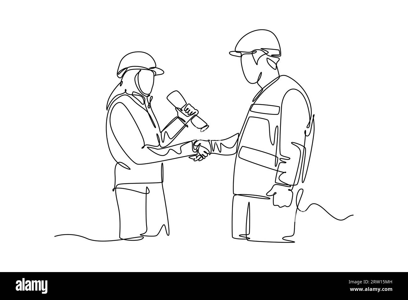 Single one line drawing of architect woman and builder foreman wearing ...