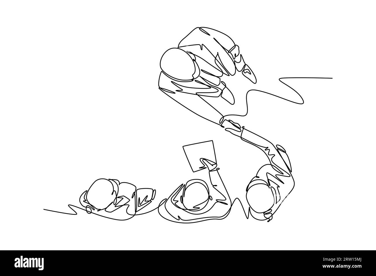 Continuous one line drawing manager handshake his employee to ...