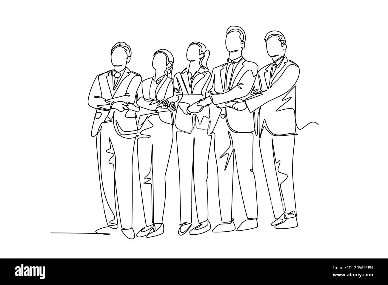 Single continuous line drawing group businessman and businesswoman ...