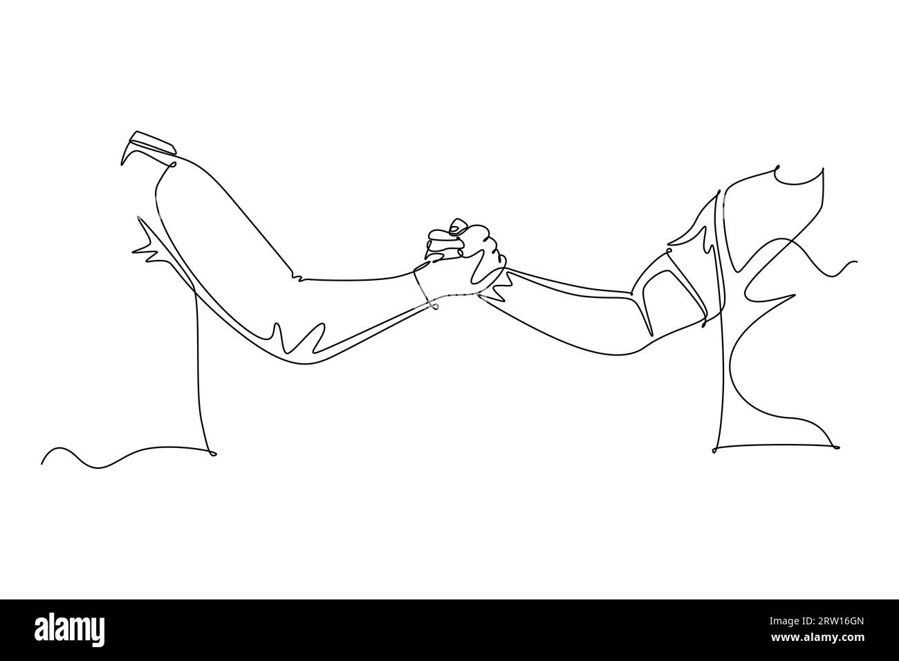 Single continuous line drawing of two men wearing shirt handshaking to ...