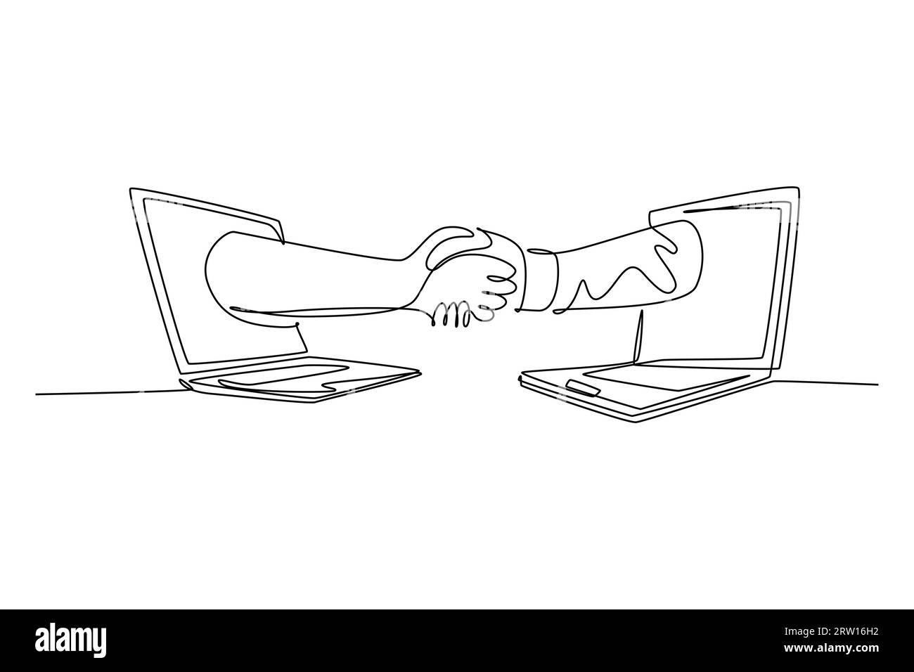 Single continuous line drawing of two business men shaking hand to deal ...