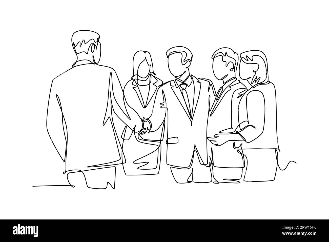 Single one line drawing business man handshake his colleague to deal a ...