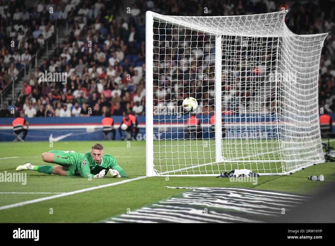 OGC Nice's goalkeeper Marcin Bulka looks at the ball during the French ...