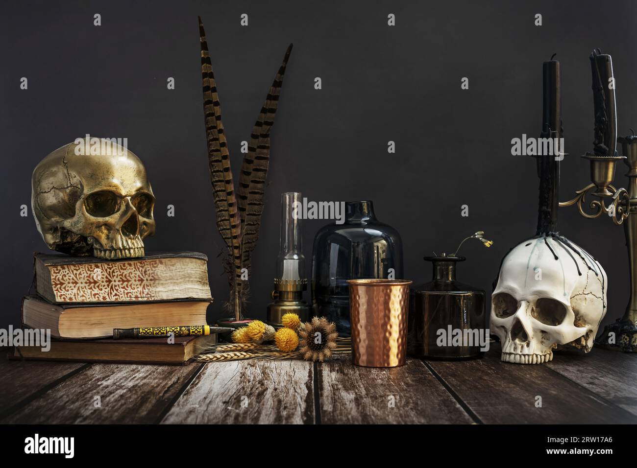 Skull and bone medieval manuscript hi-res stock photography and images ...