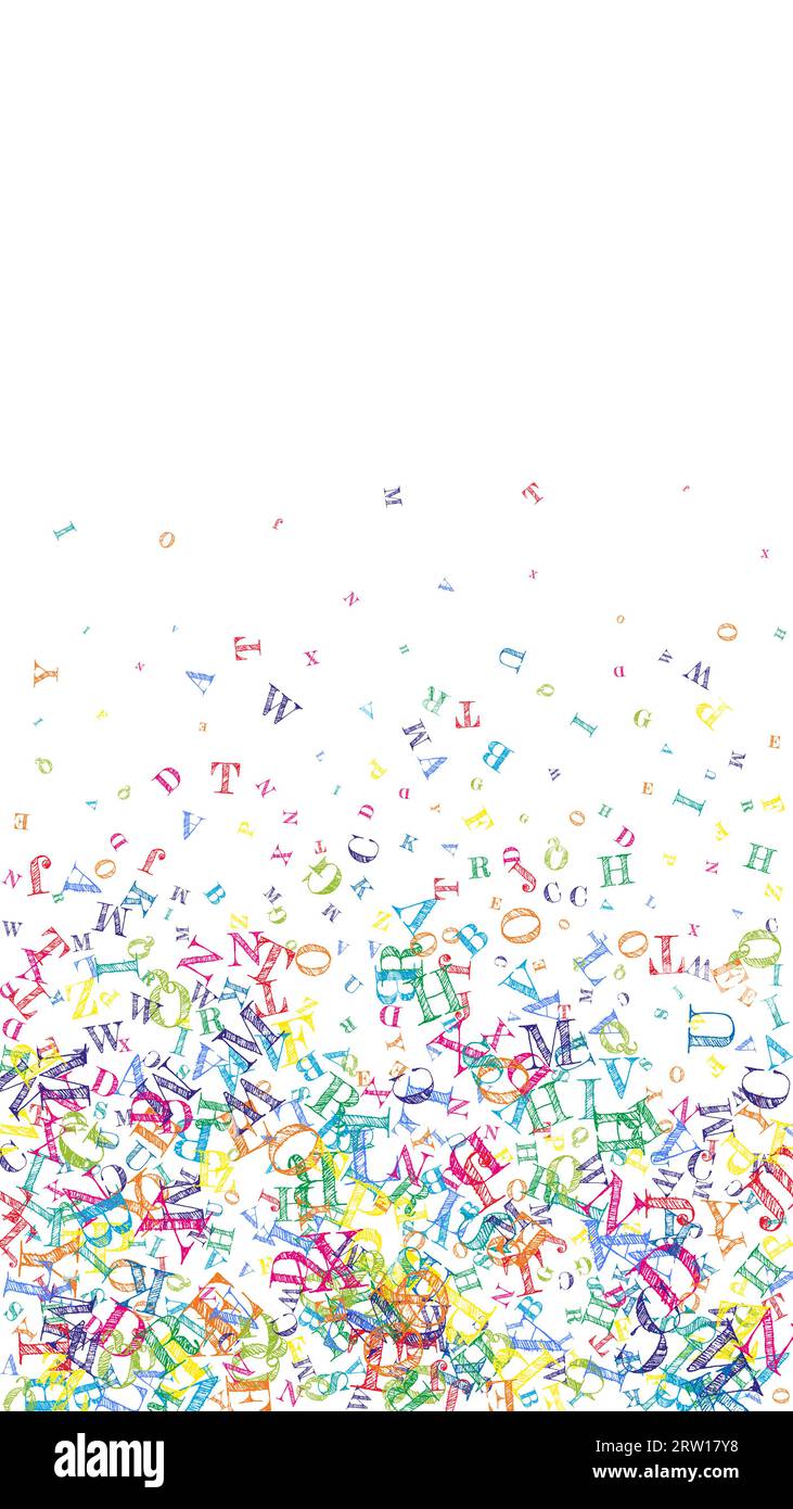 Scattered letters of latin alphabet. Colorful childish floating ...