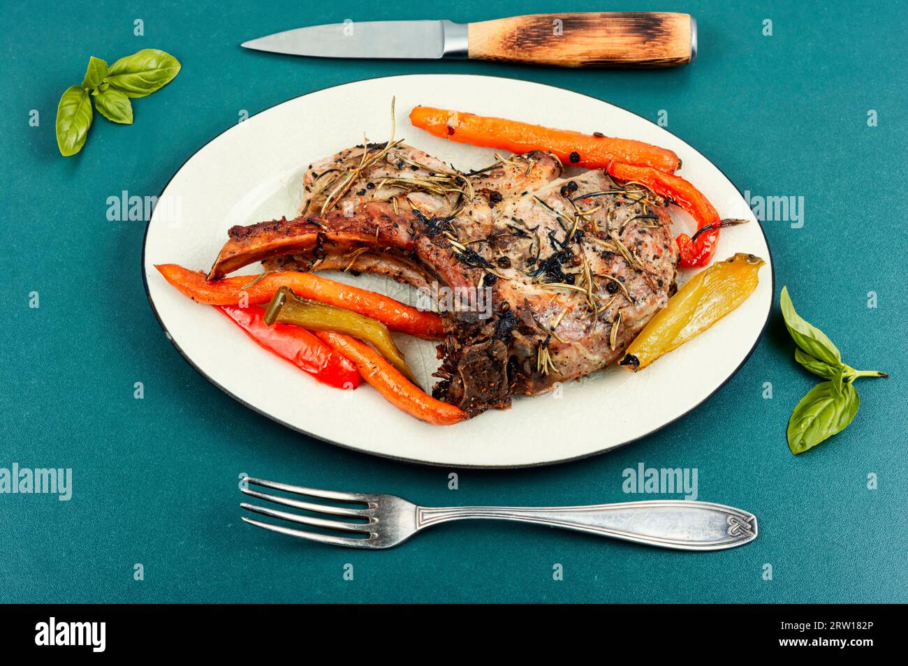 Fried ribeye or tomahawk pork meat steak. Top view Stock Photo - Alamy