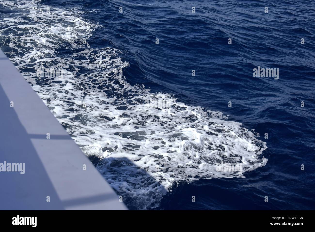 Sea view from stern of yacht. Trace on water from yacht's engine. Sea ...