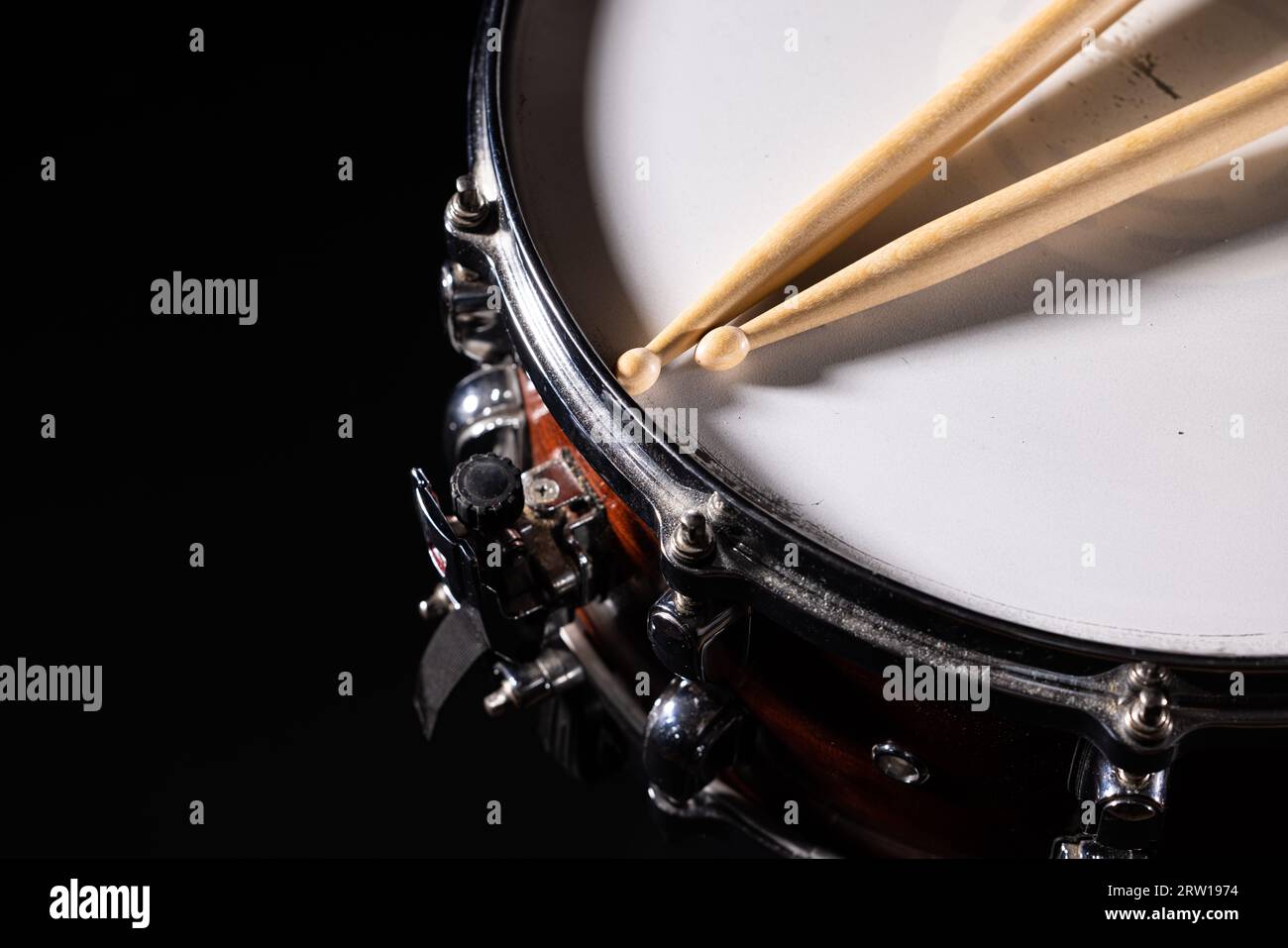 Drum Set On A Stage At Dark Background. Musical Drums Kit On Stage ...