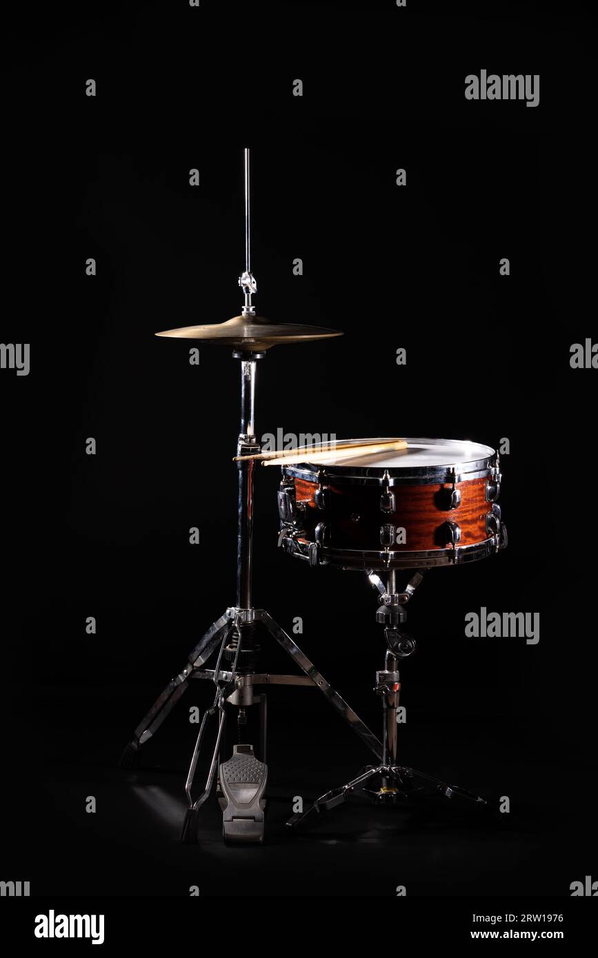 Drum Set On A Stage At Dark Background. Musical Drums Kit On Stage ...