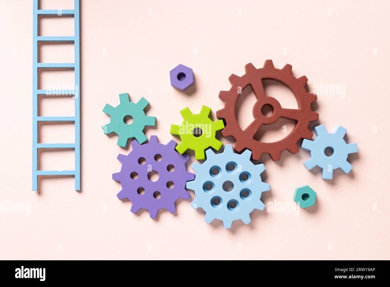 Top view of colorful gears. Corporate work and modern business process ...