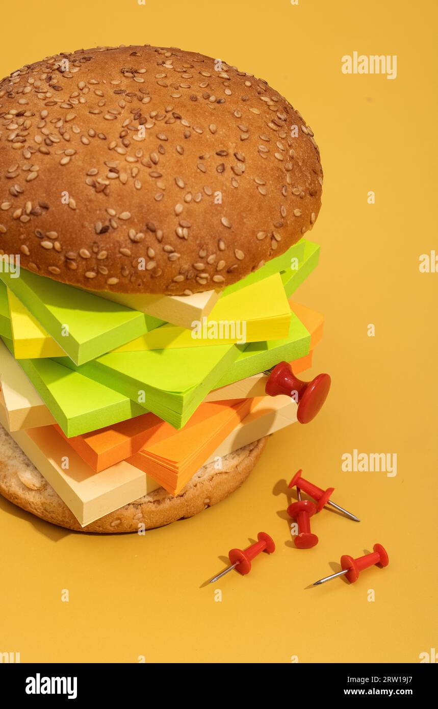 hamburger and fries made from lego bricks on color background, plastic ...
