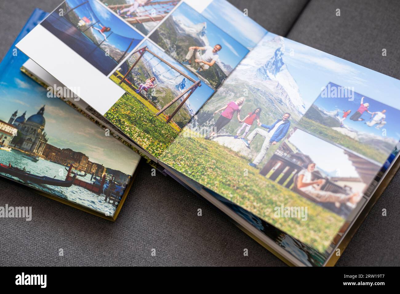 Family photos archive saved in brightly designed photo book; bright ...