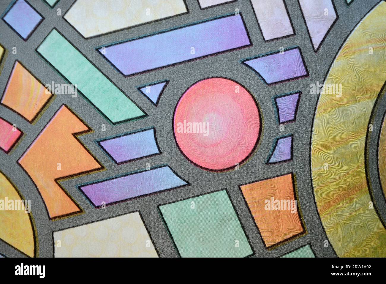 Unusual hand-drawn color film with a mosaic pattern glued to the glass ...