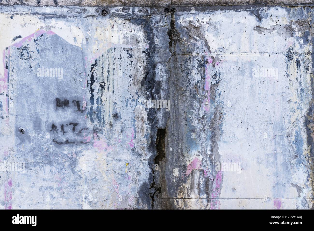 A cement wall covered in paint chipped by humidity. Vector cement ...