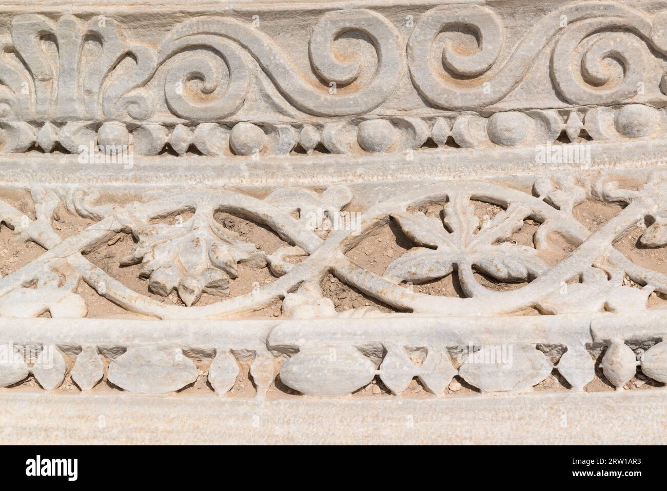 Some of the stone glyphs of the nymphaeum in the ancient city of Gadara ...