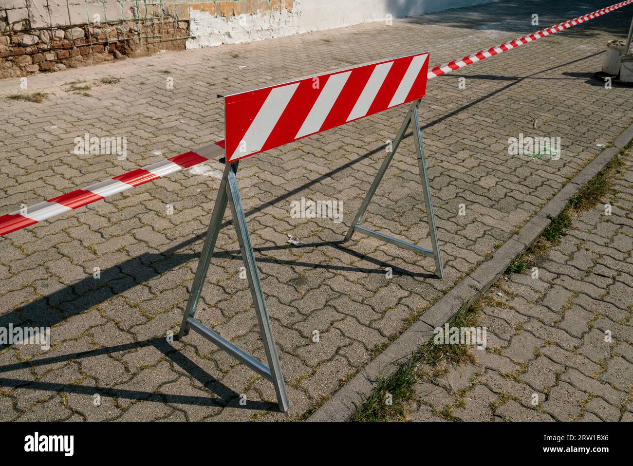 high visibility construction site signs, representation of the start of ...