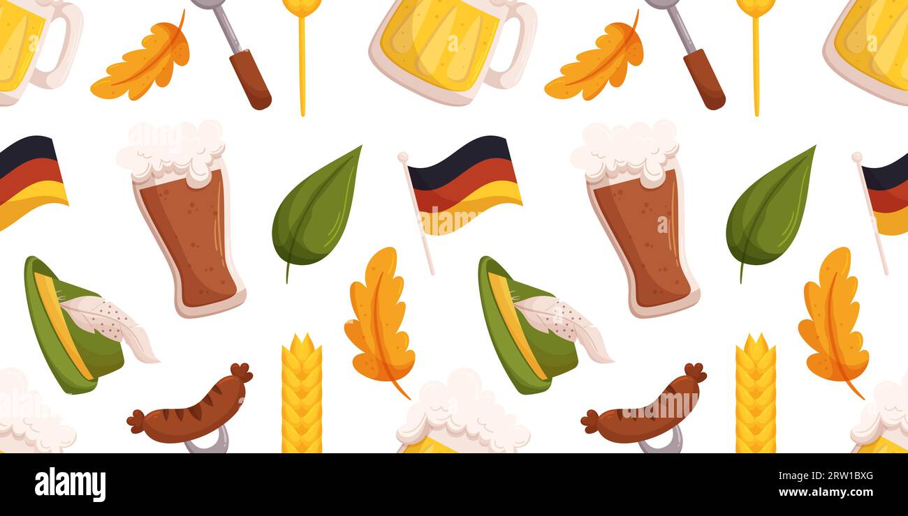 Seamless pattern with German beer festival objects such a German flag ...
