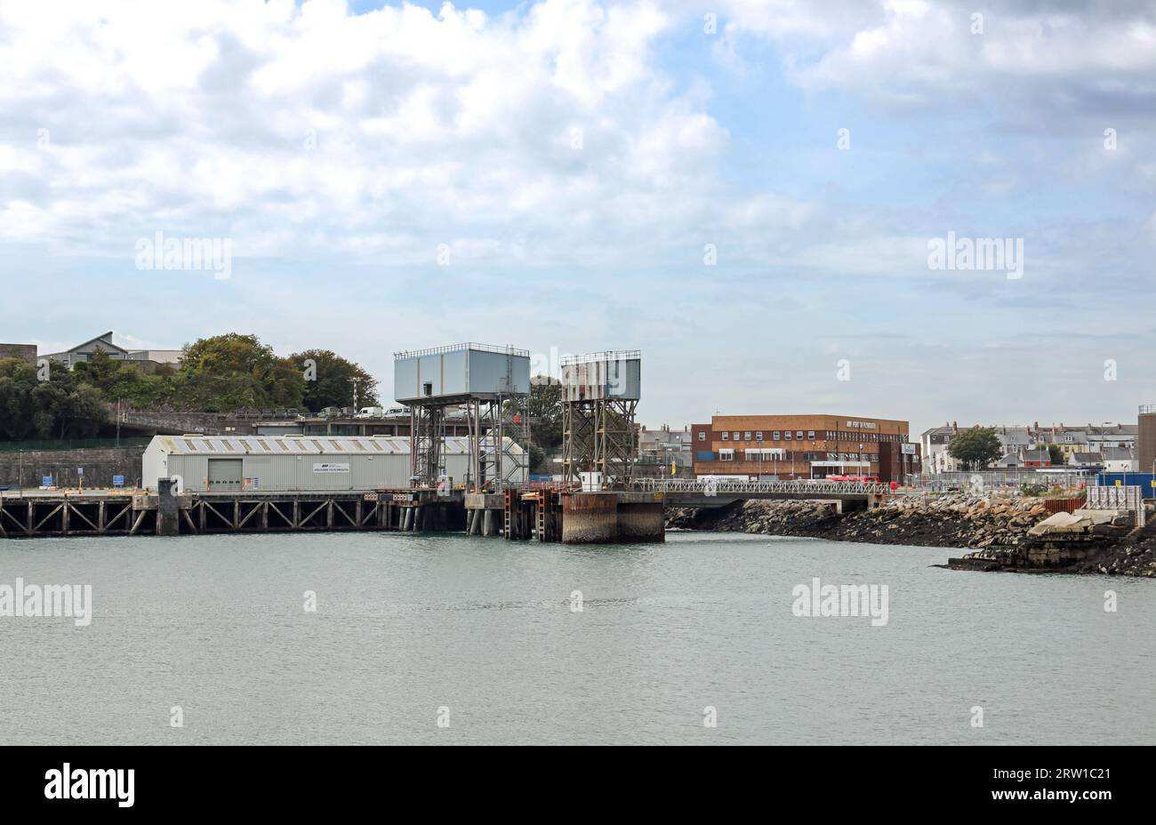 Looking worn and dejected the ferry docks at Plymouth’s Millbay Docks ...