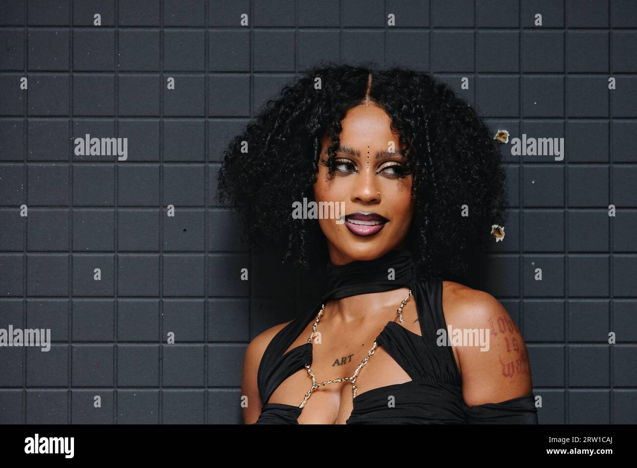 London, UK. 15th September, 2023. Rapper and singer IAMDDB wearing an ...