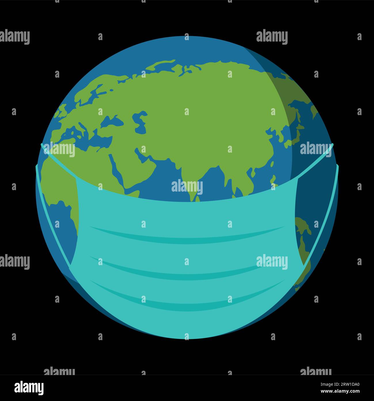 Simple flat vector illustration of Earth with medical mask. Virus ...