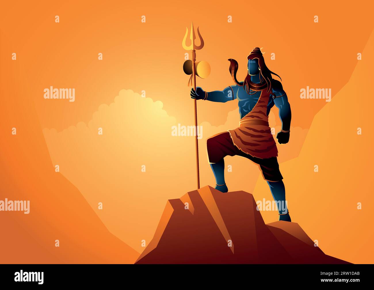 Vector illustration of Lord Shiva standing on top of a rock, Indian God ...