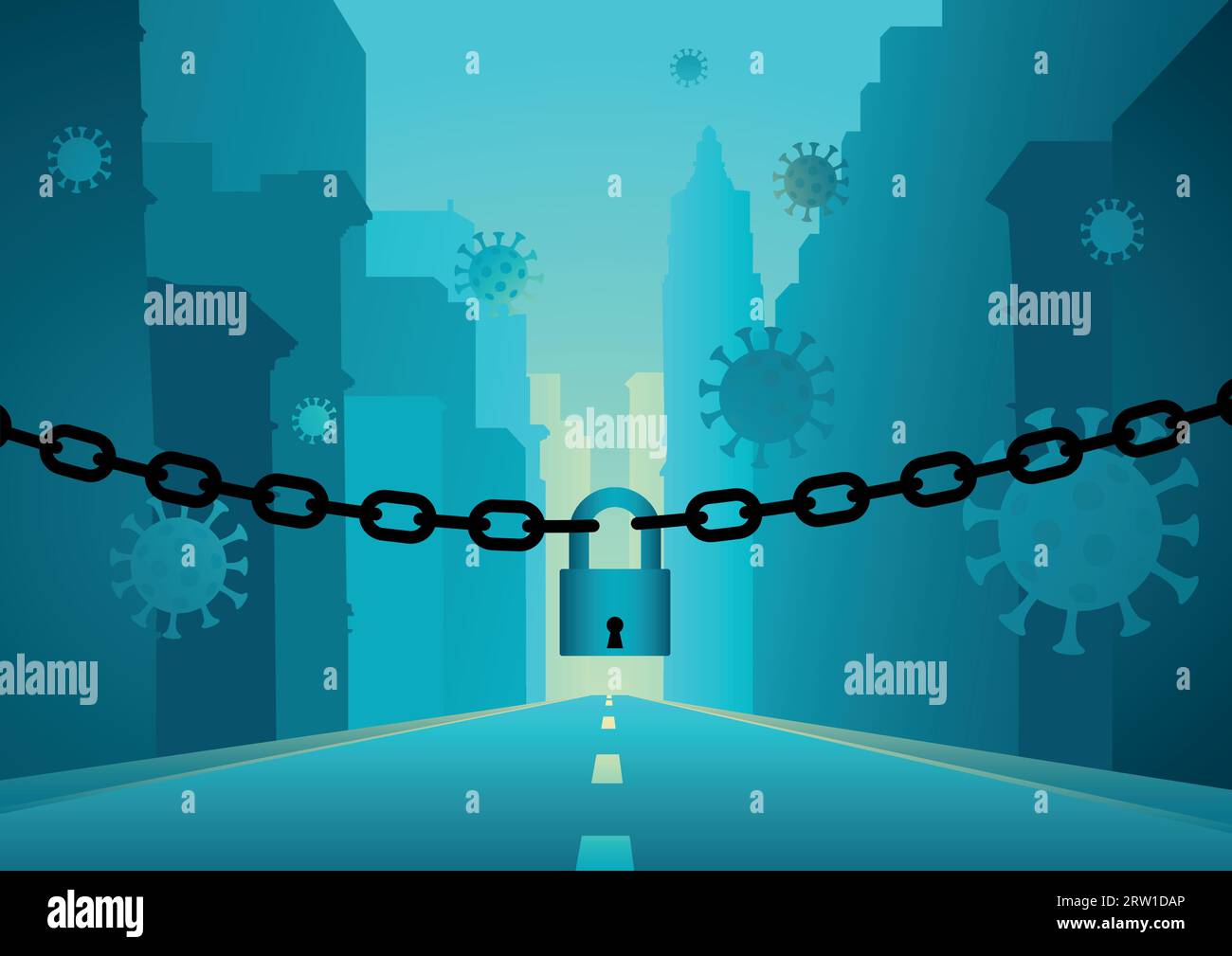 Vector illustration of empty city street in lockdown due to covid-19 ...