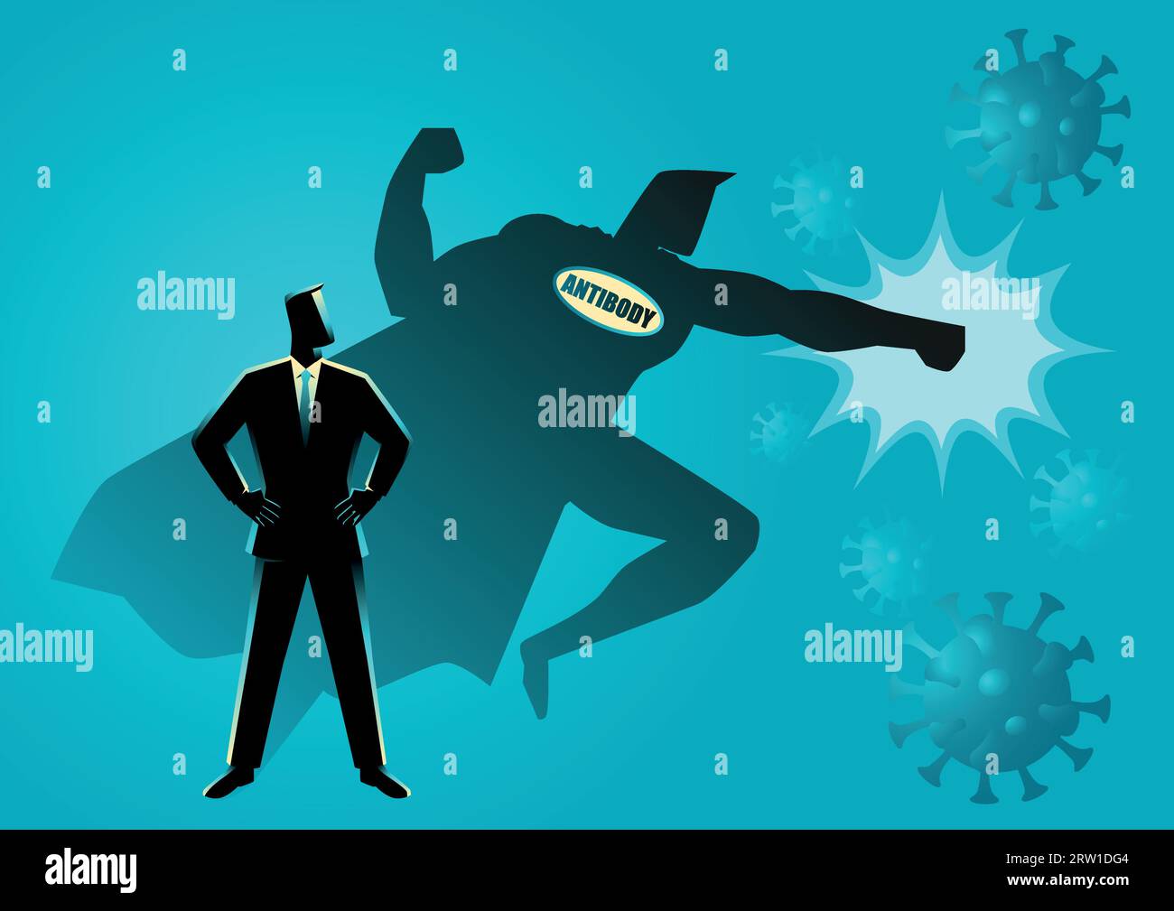 Vector illustration of a man with his antibody fighting viruses Stock ...