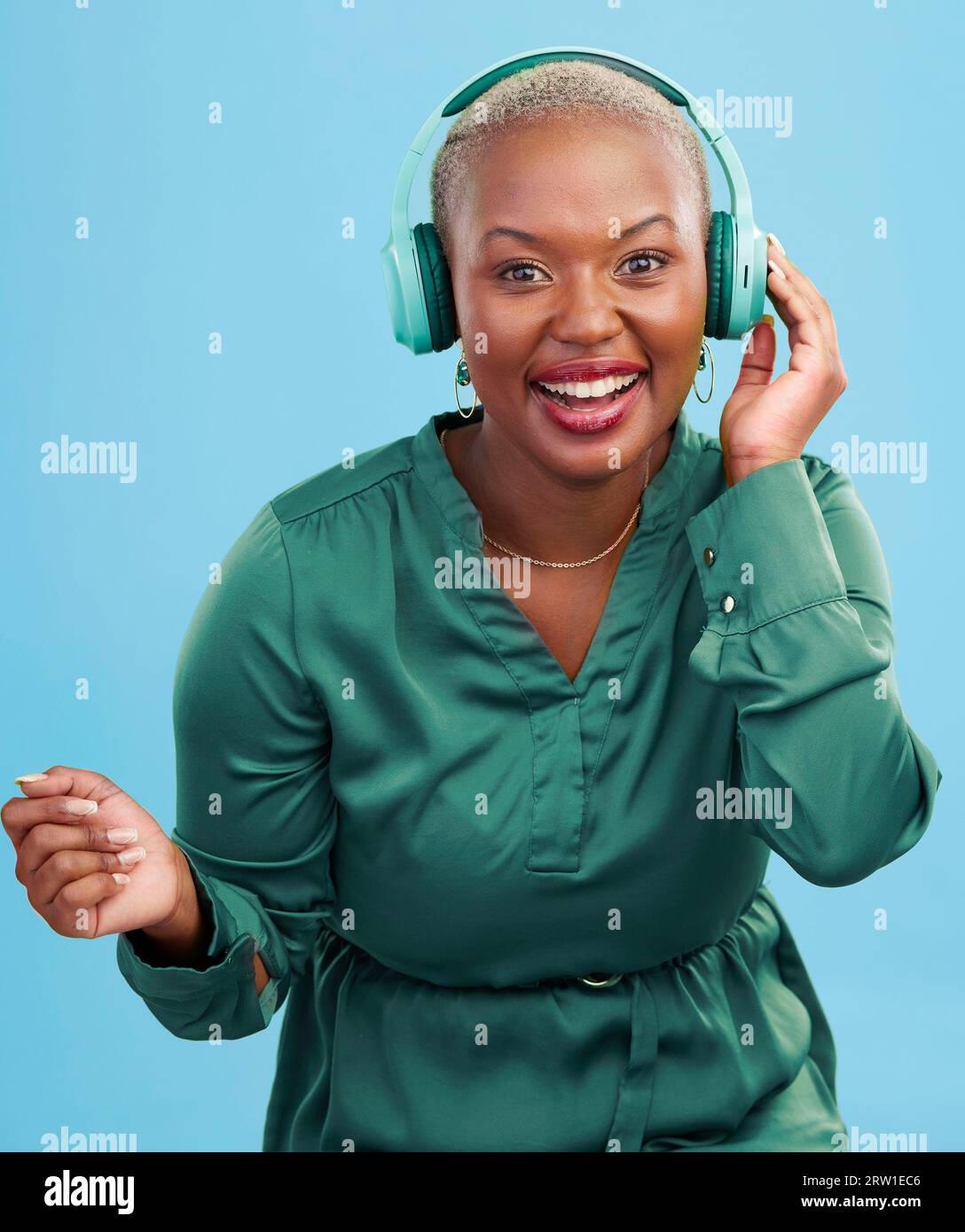 Dance music, portrait or happy black woman have fun, smile and ...