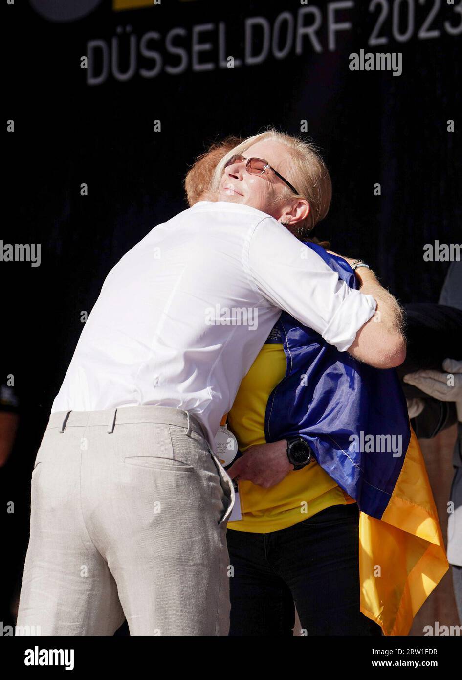 The Duke of Sussex meets Ukrainian athlete Yuliia Paievska during a ...