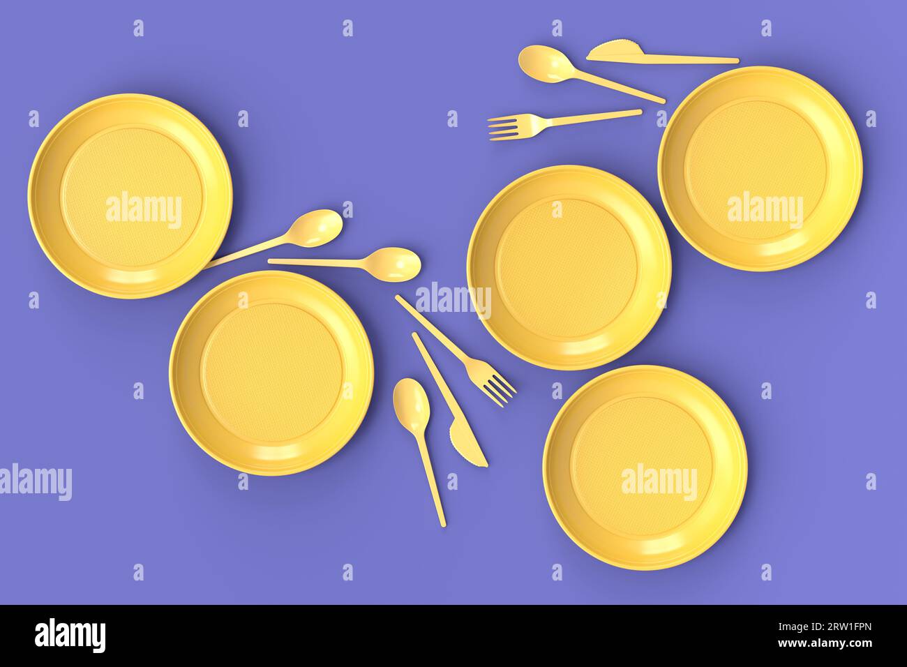 Set of disposable utensils like plate, folk, spoon,knife and cup on ...