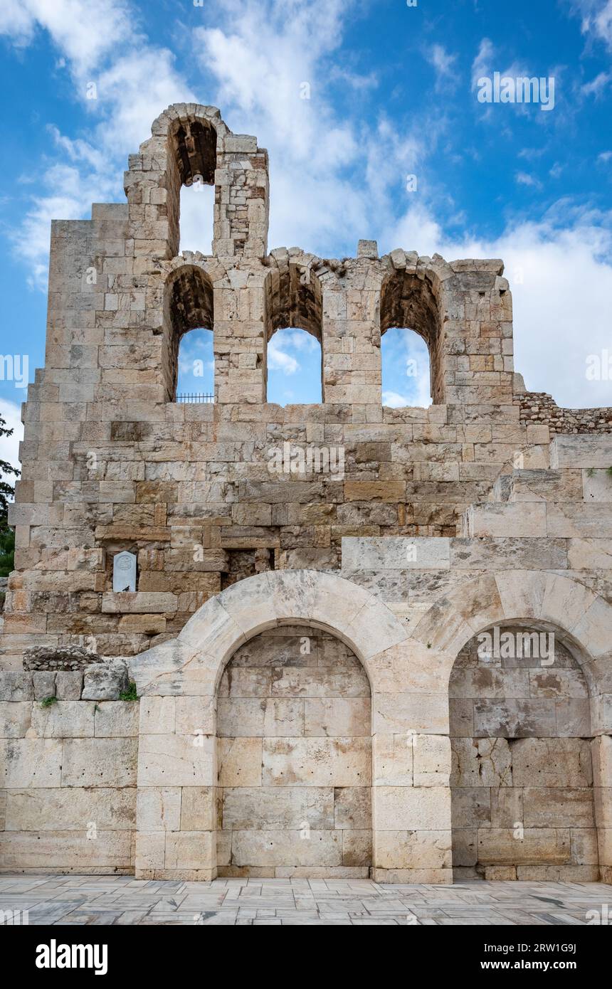 Odeon of Herodes Atticus stone Roman theatre on the slope of the ...