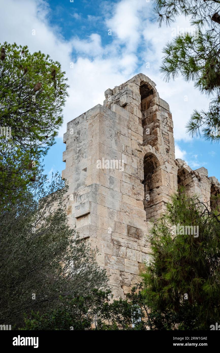 Odeon of Herodes Atticus stone Roman theatre on the slope of the ...