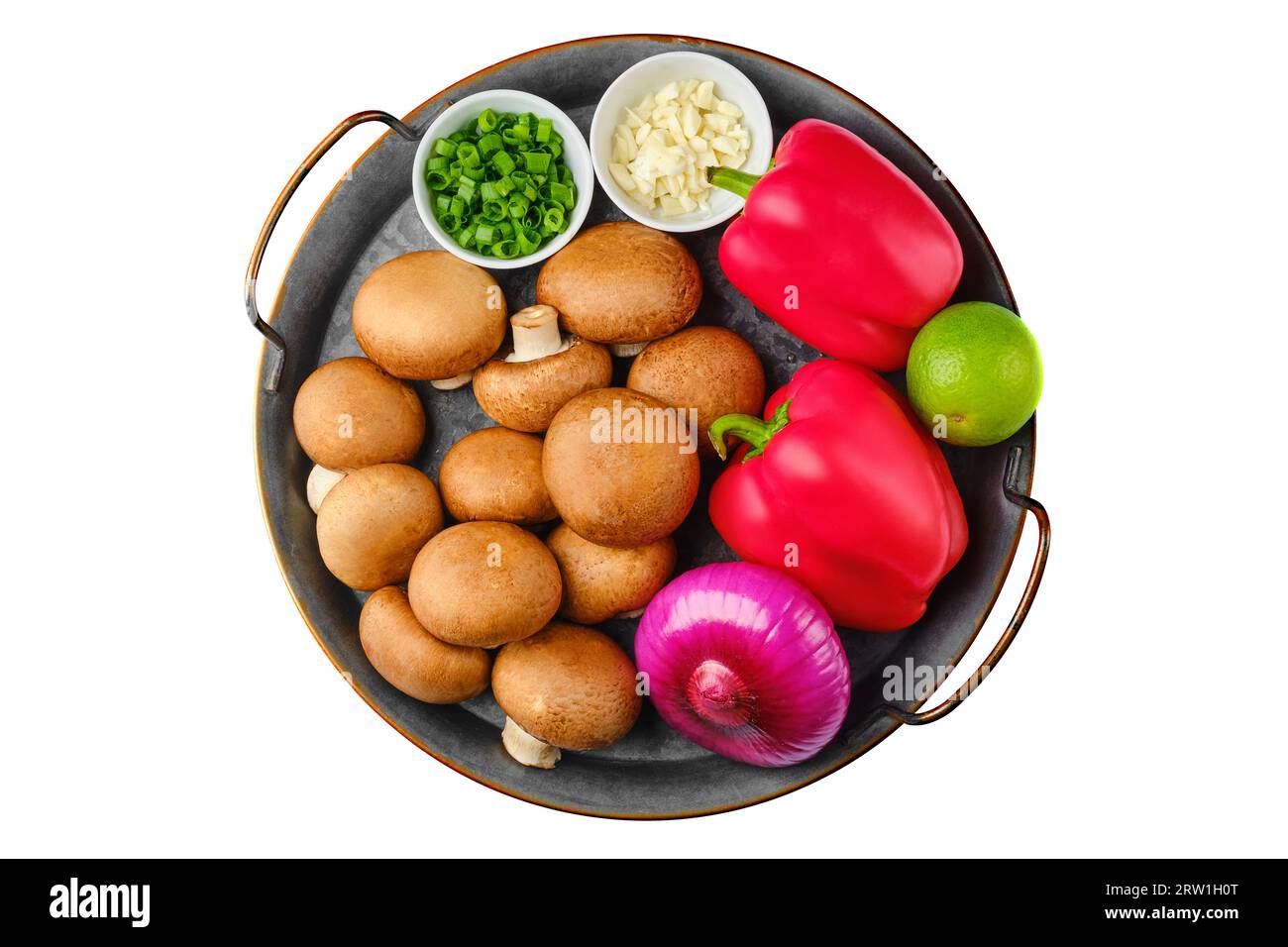Top view of tray with vegetarian food isolated on white background ...