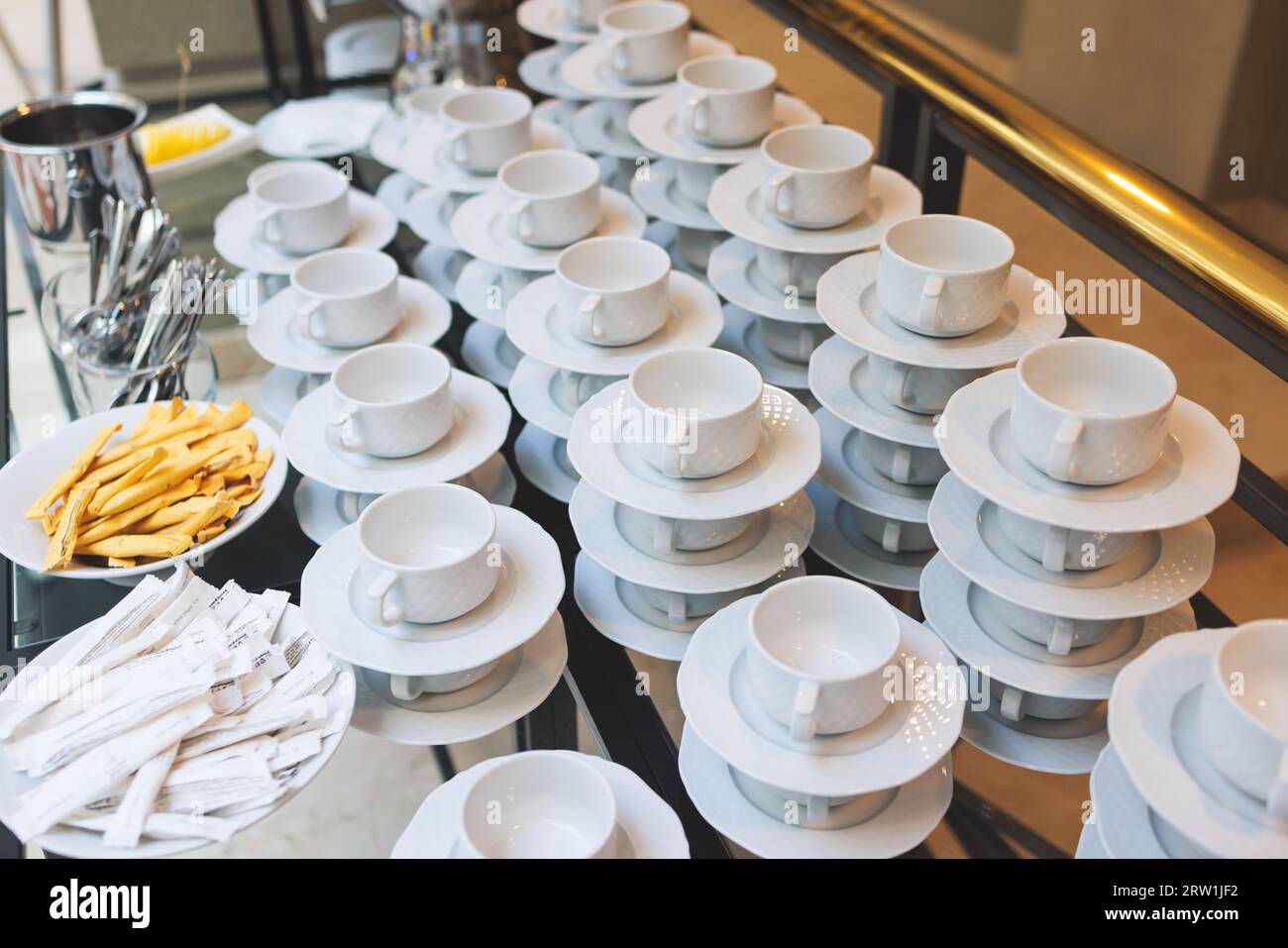 Set of coffee break lunch in the hotel restaurant during conference ...