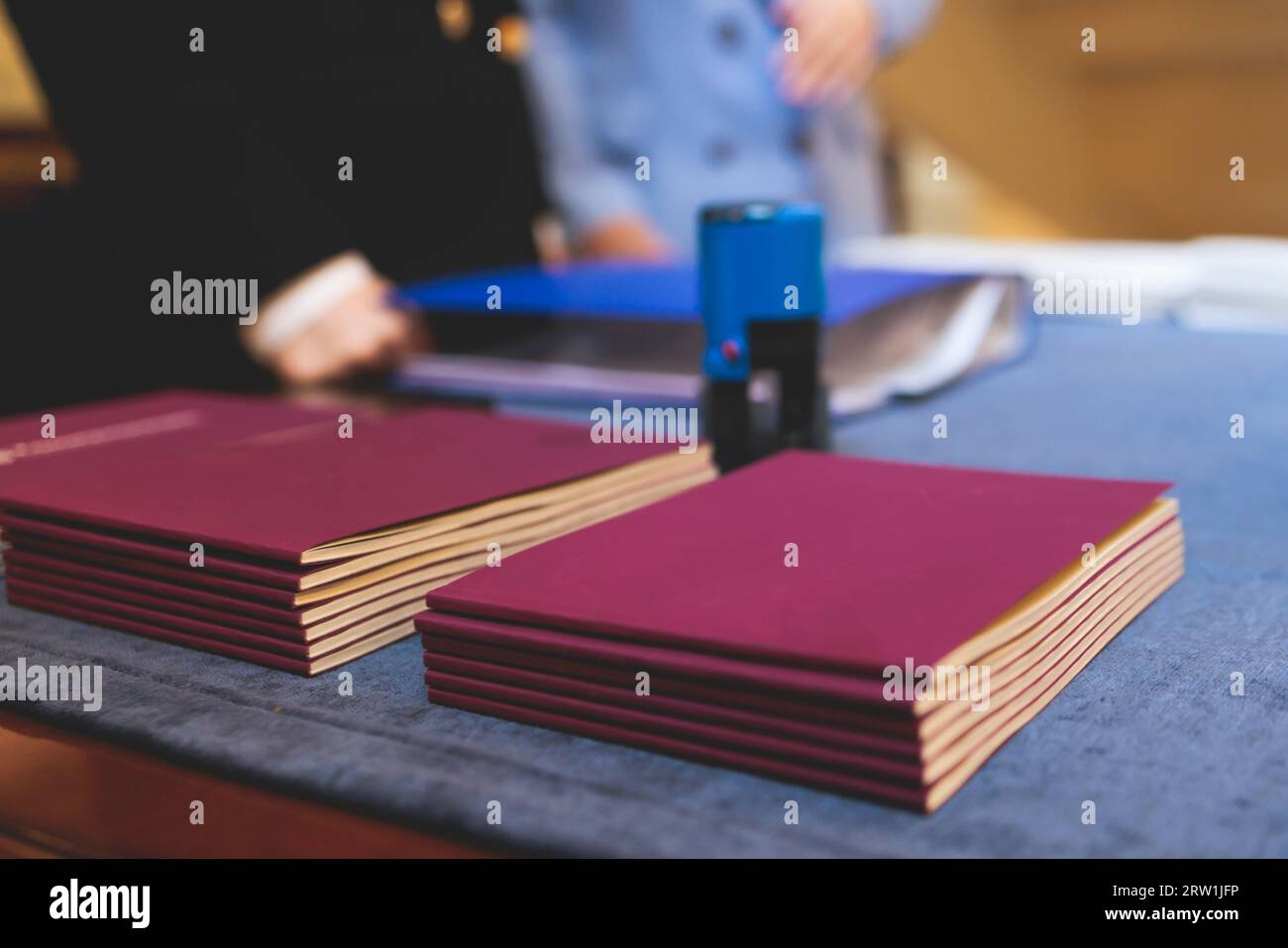 Registration desk table, process of checking in on a conference ...