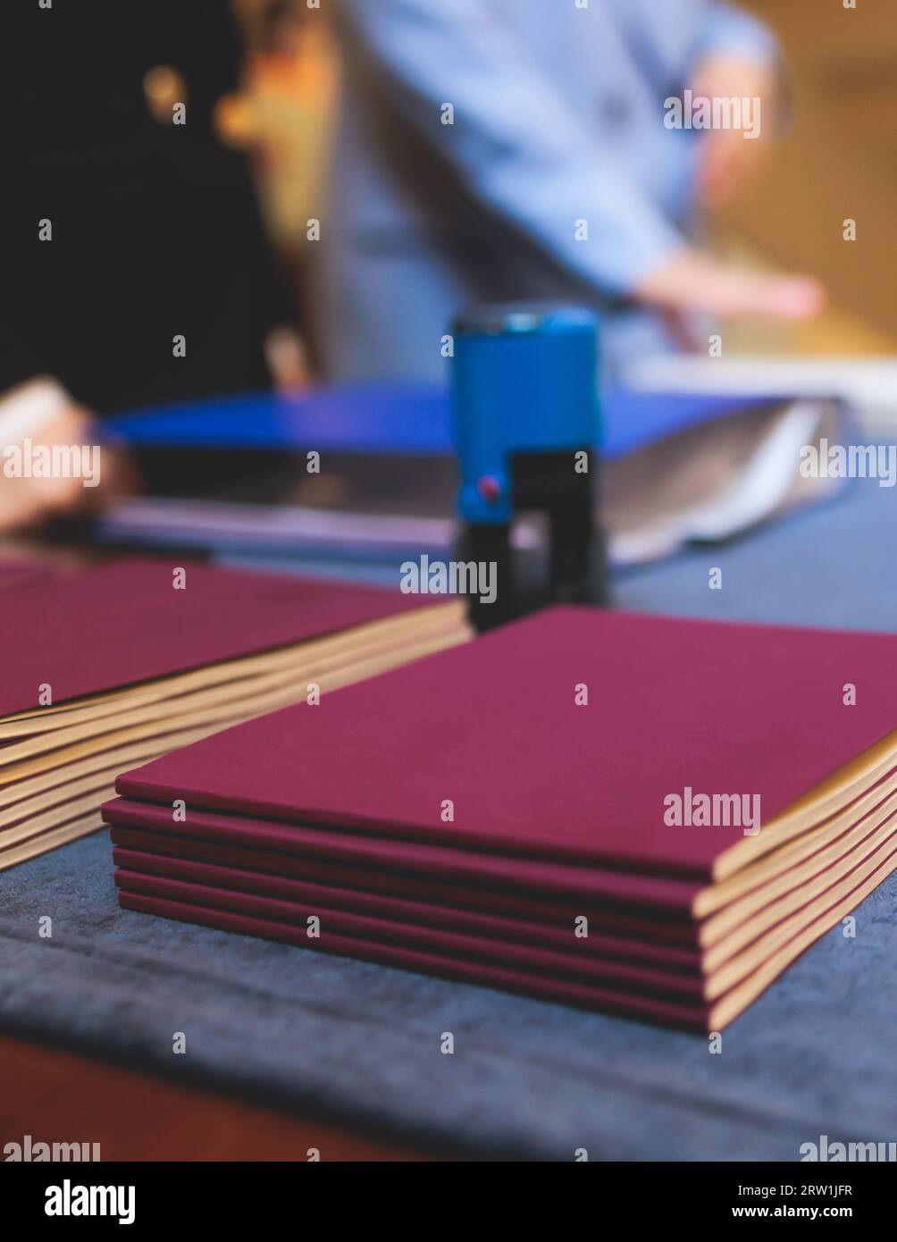 Registration desk table, process of checking in on a conference ...