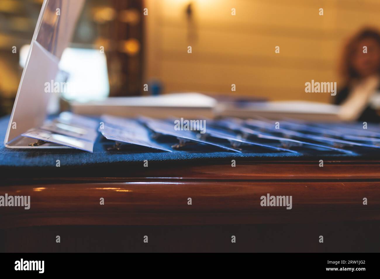 Registration desk table, process of checking in on a conference ...