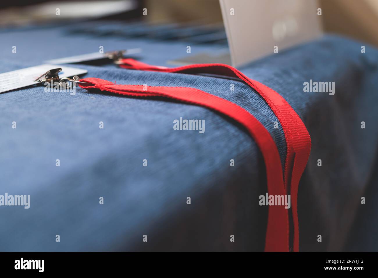 Registration desk table, process of checking in on a conference ...