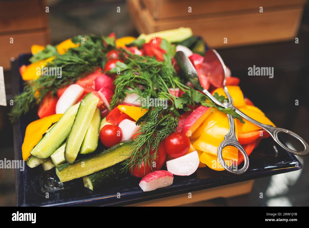 Catering table, beautifully decorated banquet with variety of with ...