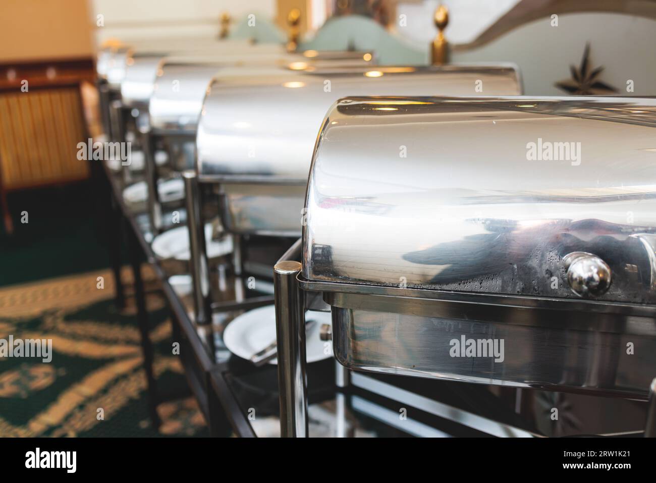 Beautifully decorated catering banquet table with different main course ...
