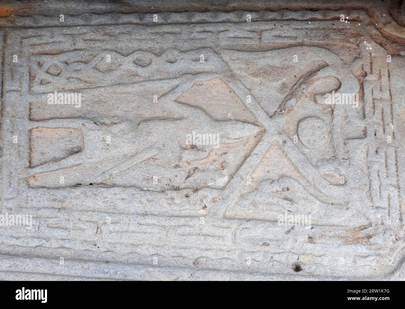The tombstone of an ancient warrior at an old abandoned chapel at ...