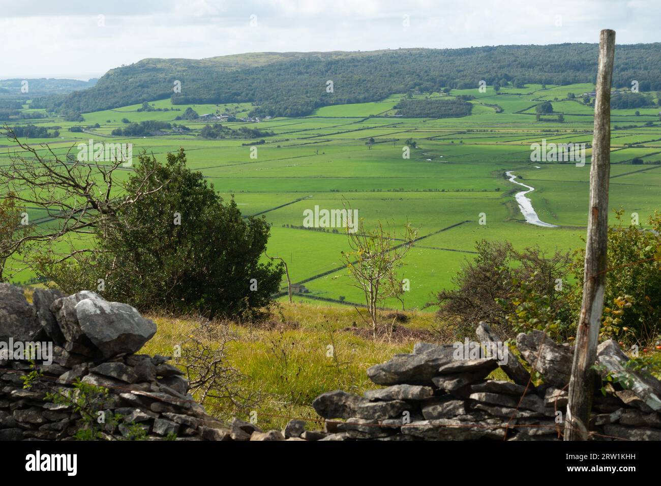 The Lyth valley near Kendal, Cumbria, with the river Gilpin Stock Photo ...