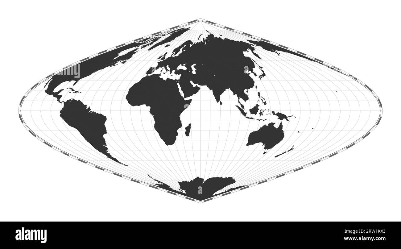 Vector world map. Sinusoidal projection. Plain world geographical map ...