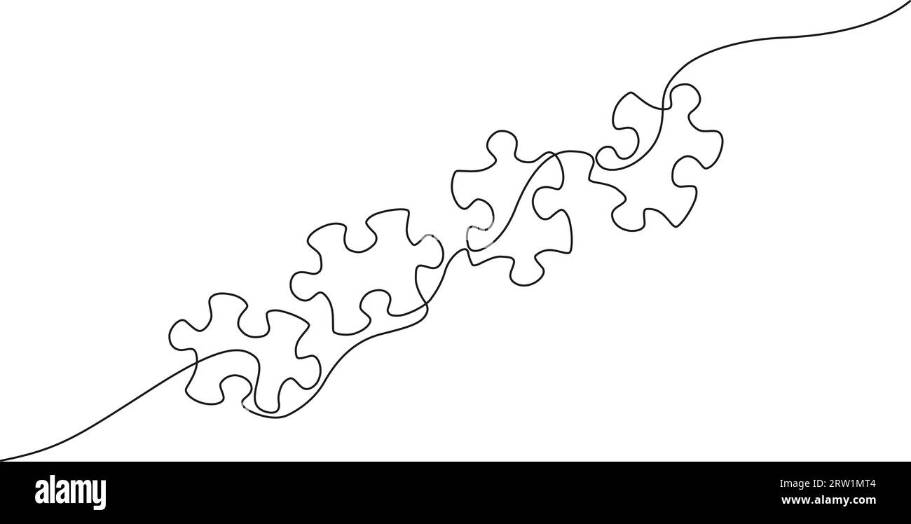 continuous single line drawing of jigsaw puzzle pieces, solving complex problem line art vector ...