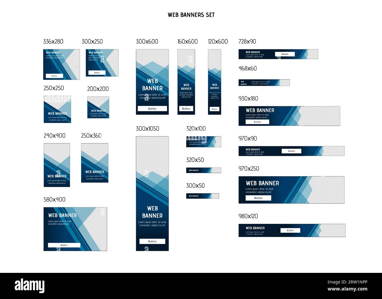 Set of web blue advertising banners standard sizes Stock Vector Image ...