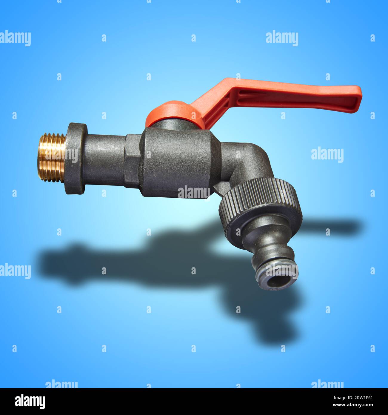 Garden tap with connection on blue gradient background Stock Photo - Alamy