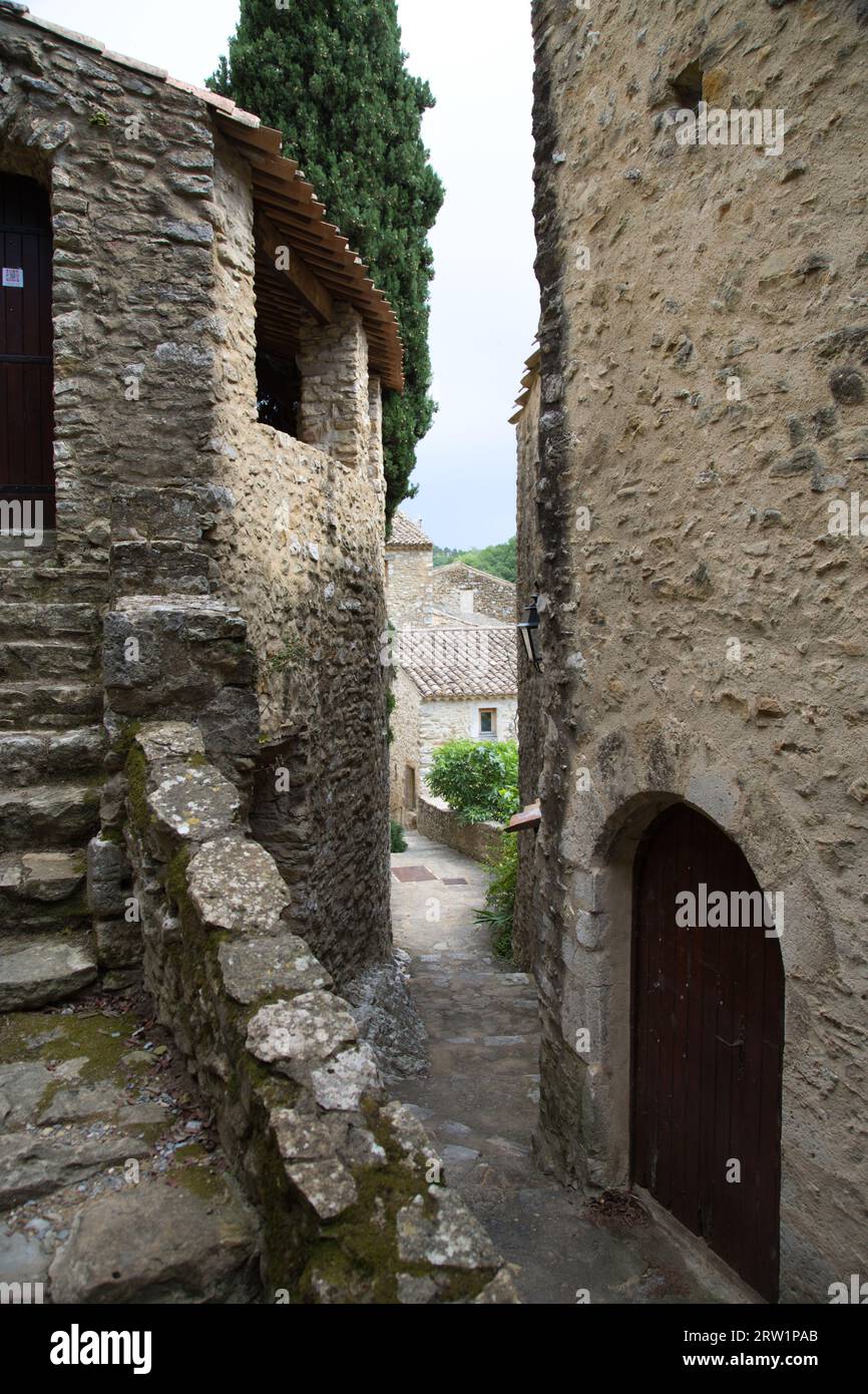 A stone staircase in the medieval town of saint-montan (france Stock ...