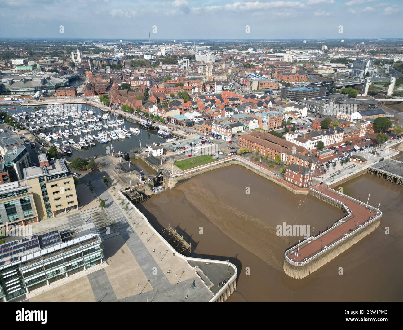 High resolution drone view of Hull, UK waterside marina area Stock ...